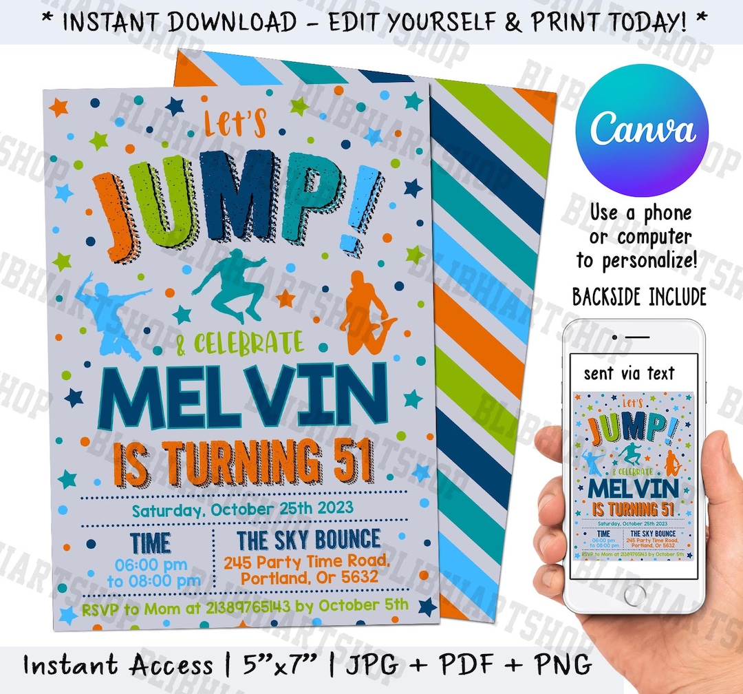 Jump Birthday Party Invitation Trampoline Party Invitation - Etsy