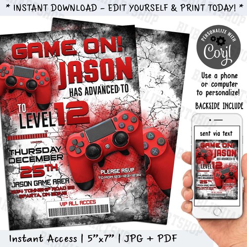 Video Game Invitation Gaming Party Invitation Gamer Party - Etsy