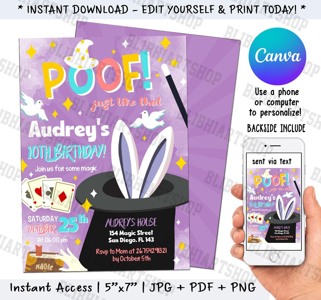 Magic Party Invitation Magic Birthday Invitation Magician - Etsy