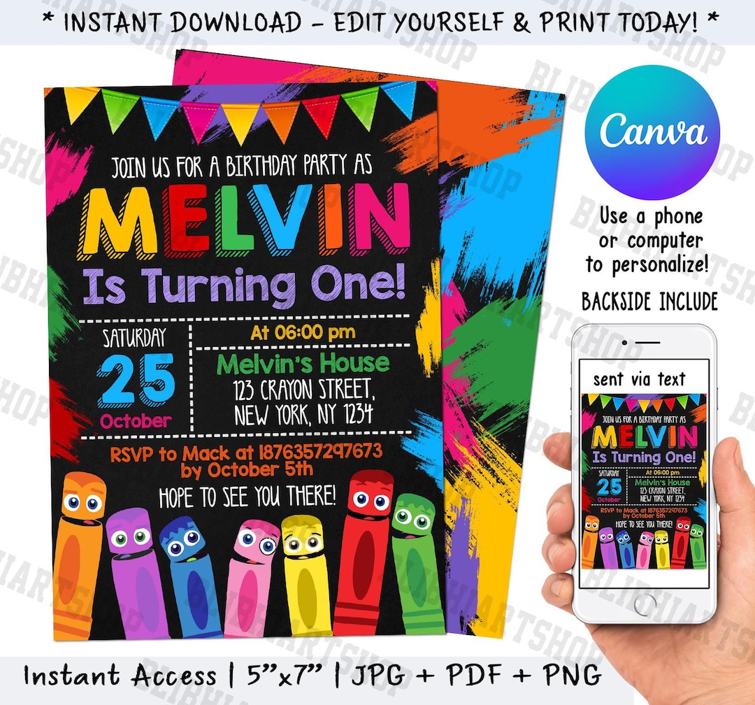 Crayon Birthday Invitation Crayola Birthday Invitation - Etsy
