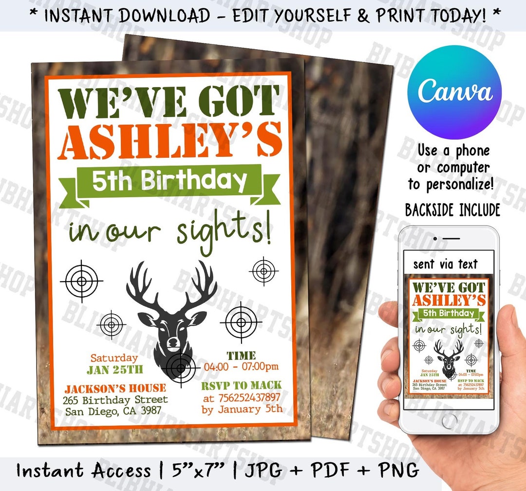 Hunting Birthday Invitation, Camo Birthday, Deer Birthday, Hunting ...