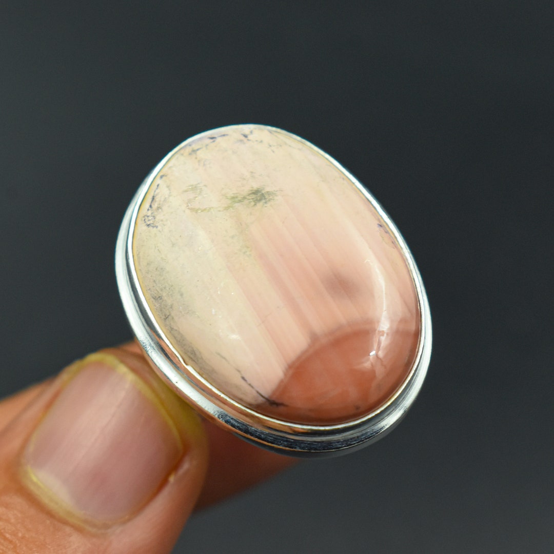 Pink Polychrome Jasper Gemstone Ring, 925 Sterling Silver Ring ...