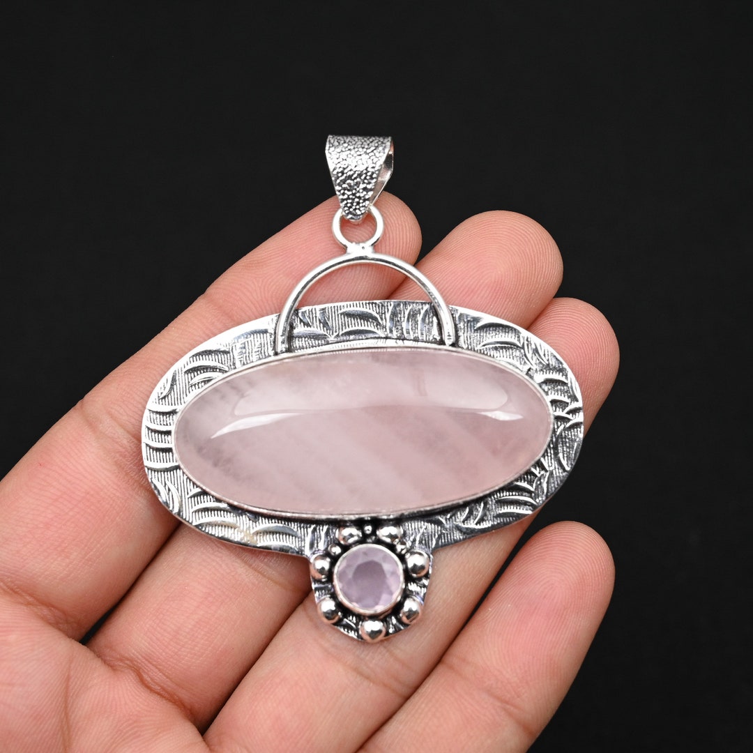 Rose Quartz Gemstone Pendant 925 Sterling Silver Plain Pendant - Etsy