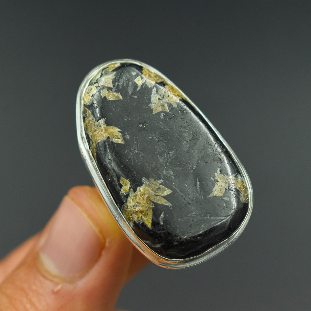 Large Green Amber Gemstone Silver Ring 925 Sterling Solid Boho Silver ...