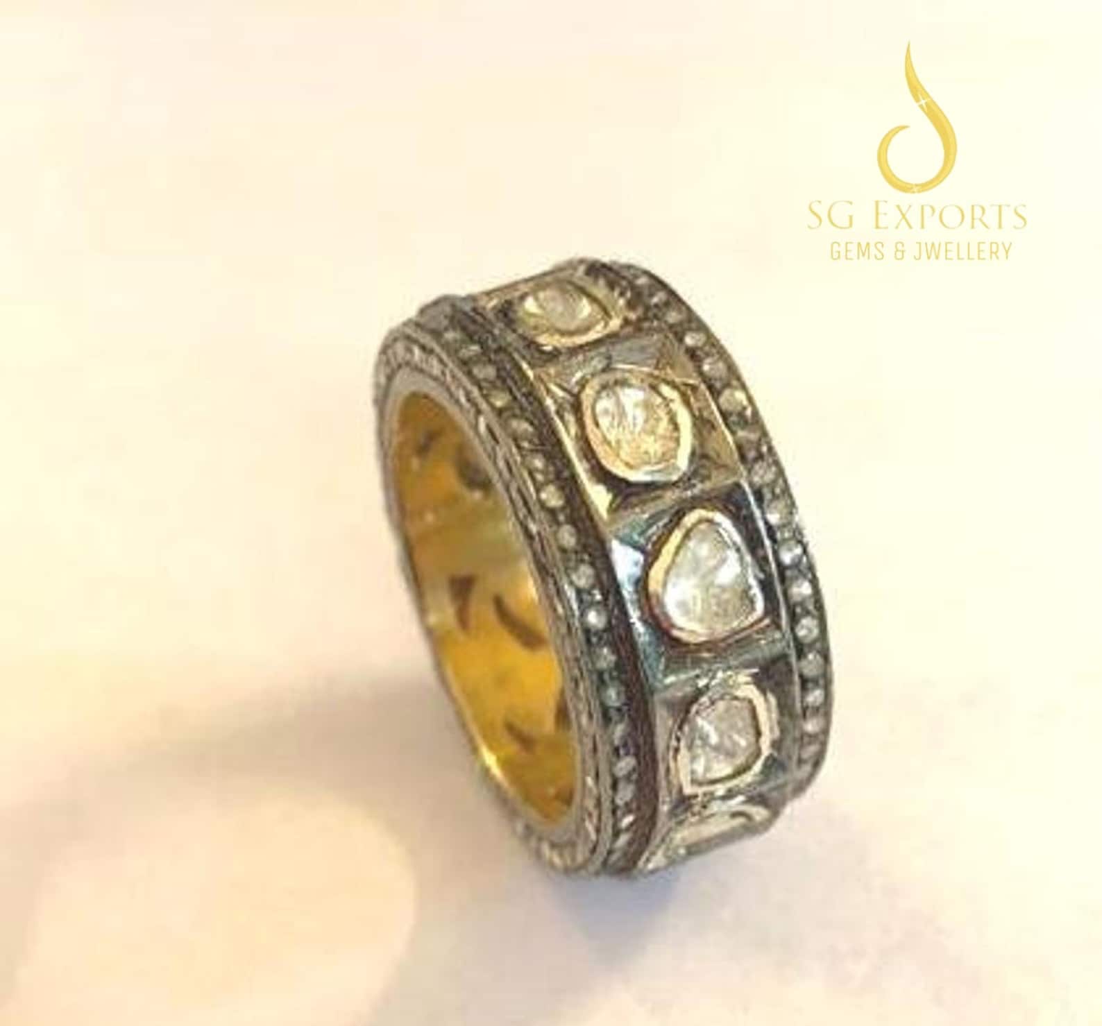 Natural Polki Diamond Band Ring 18K Gold Pave Diamond Polki - Etsy