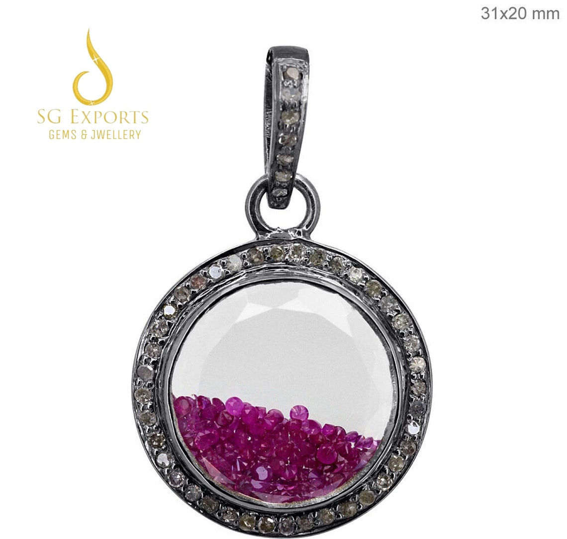 Diamond/ruby/sapphire Gemstone Shaker Pendant 925 Sterling - Etsy