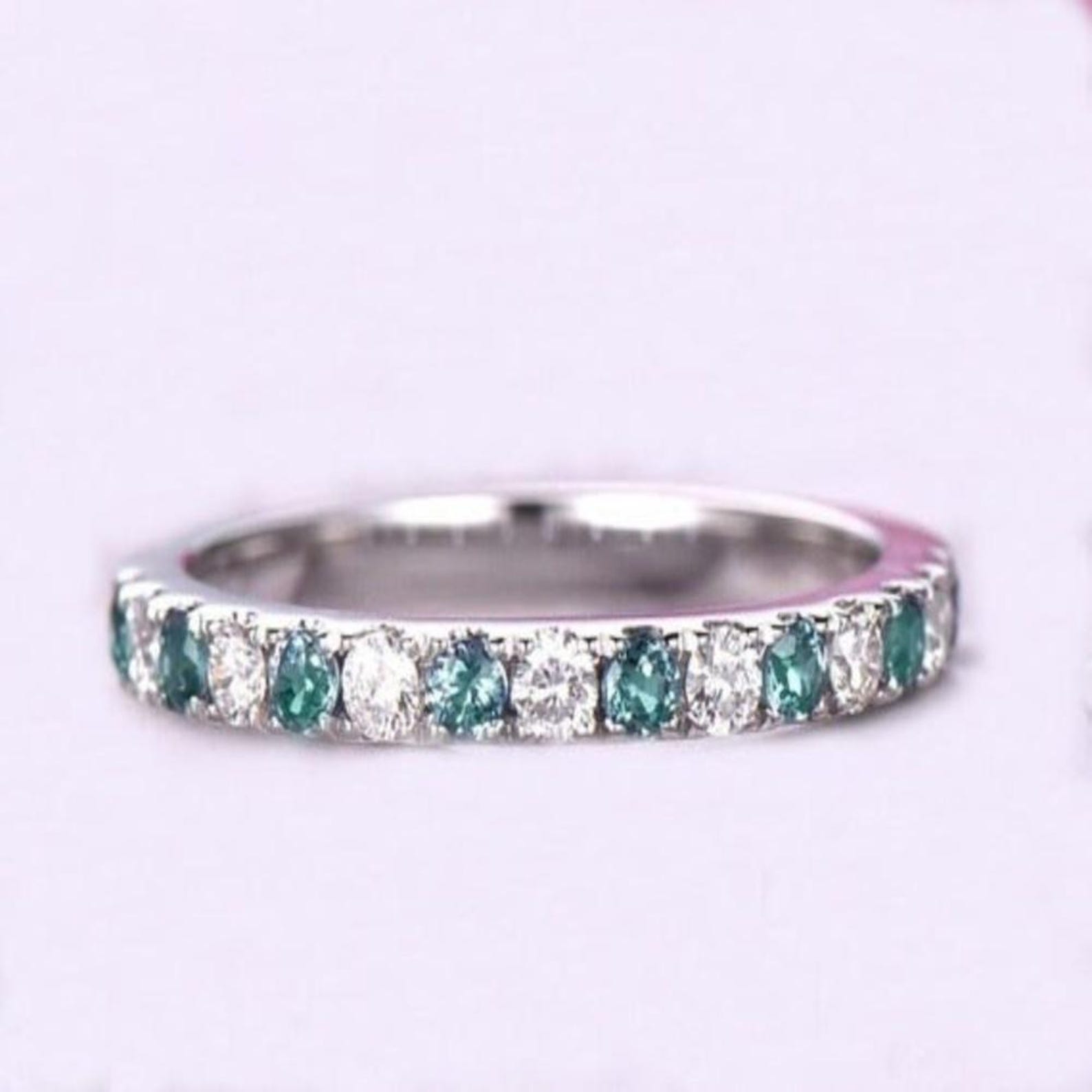 Alexandrite Eternity Band, Diamond Eternity Ring for Women, Engagement ...