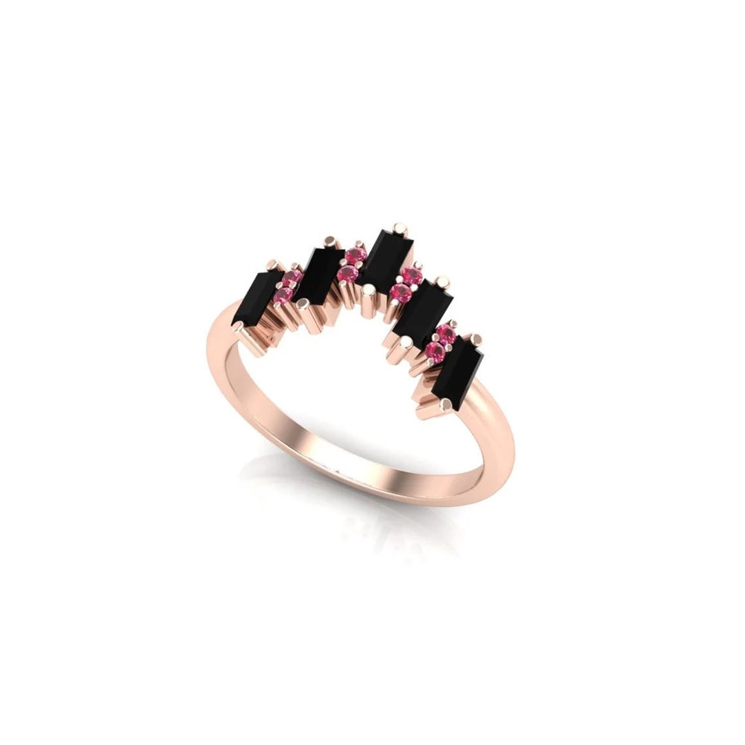 14k Gold Black Onyx and Ruby Ring, Multi Gemstone Engagement Ring ...