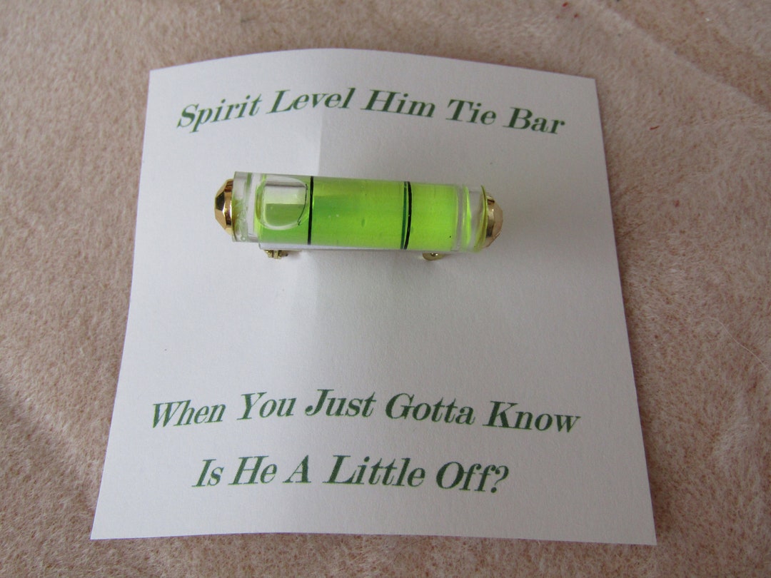 Mens Upcycled Cool Spirit Bubble Level Goldtone Pin Back Tie Bar Clip ...