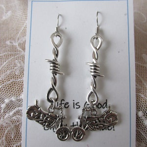 Handmade Barbed Wire & Motorcycle Charm Dangle Earrings on - Etsy