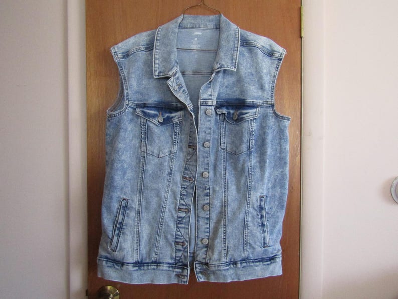 Denim Deconstructed Lace Skeleton Acid Washed Punk Biker Jean Vest*m ...