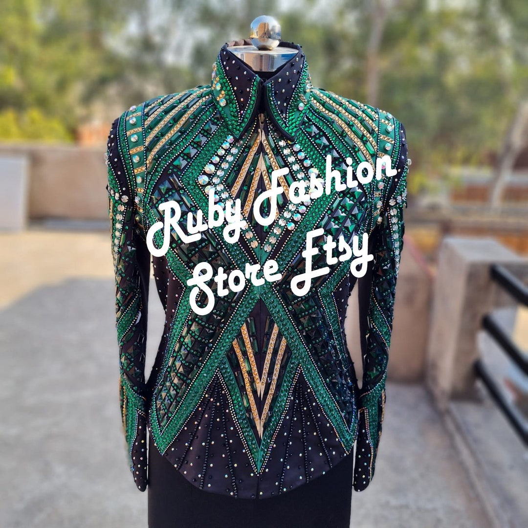 Emerald Green and Gold Embellishment on Black Base Showmanship Jacket ...