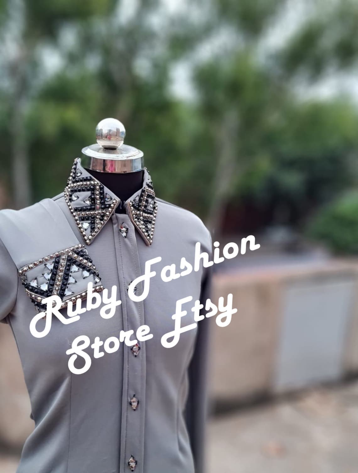 Grey Base Retro Shirt With Grey Metallic and Black Embellishment - Etsy