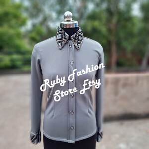 Grey Base Retro Shirt With Grey Metallic and Black Embellishment - Etsy