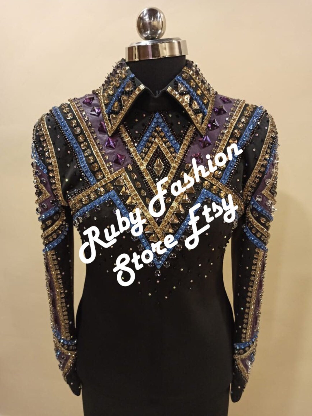 Purple+golden+periwinkle Blue Accents on Black Base Horsemanship Jacket ...