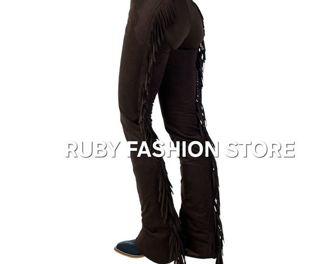 Women’s 100 % Geniune Suede Leather Western Cowgirl Style Chap Fringes ...