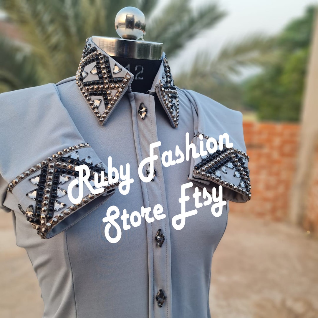 Grey Base Retro Shirt With Grey Metallic and Black Embellishment - Etsy