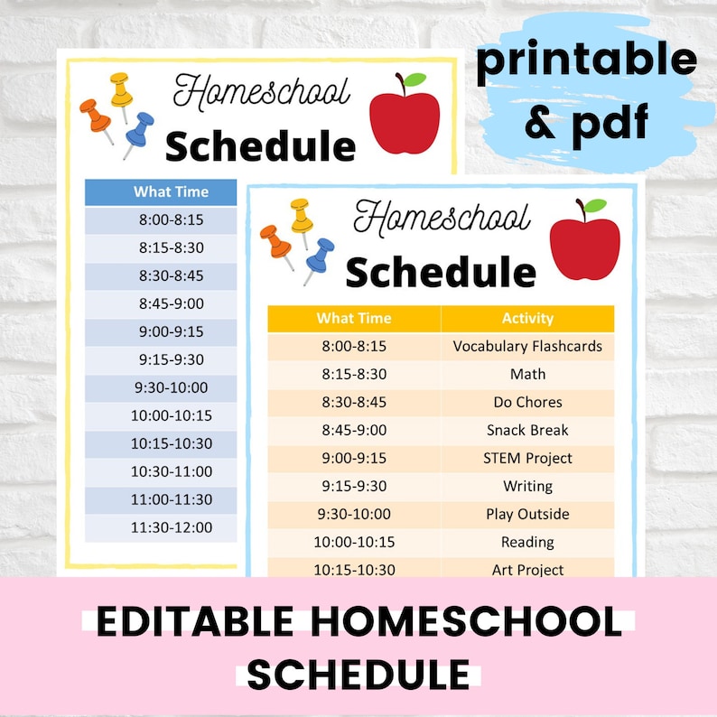 Editable Homeschool Schedule, 2020-2021 Homeschool Planner, Printable ...