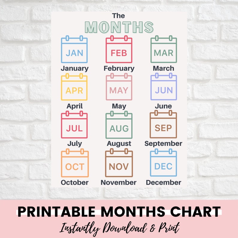 Months Chart Educational Printable Printable Homeschool | Etsy