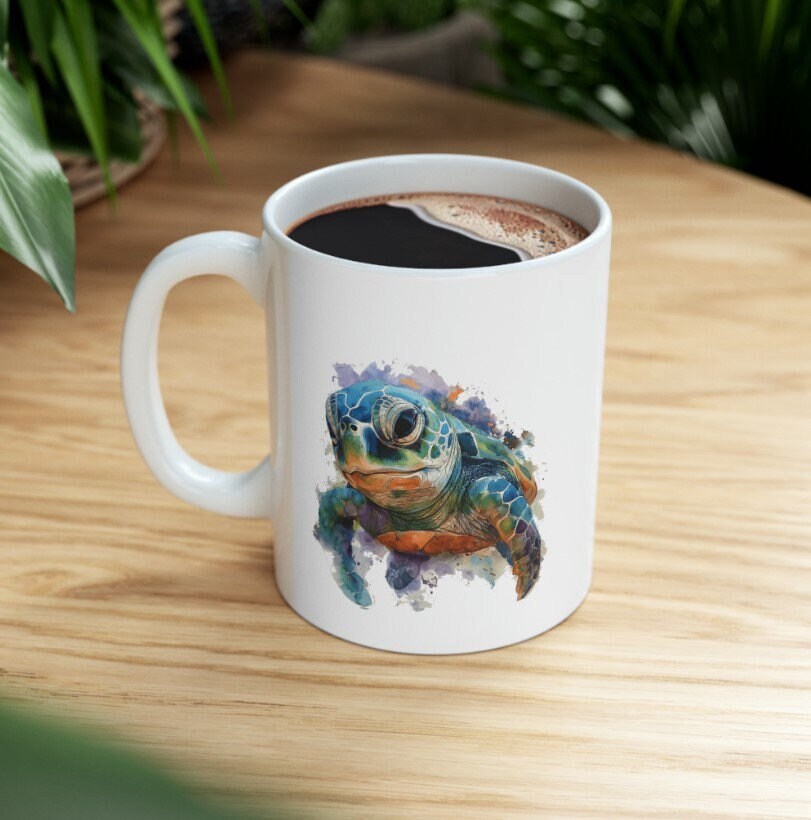 Baby Turtle Mug Baby Turtle Art Nature Mug Turtle Watercolor Art Ocean ...