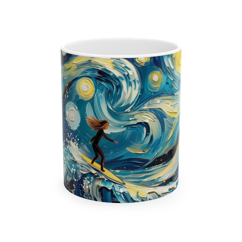 Starry Night Surfer Mug Van Gogh Art Gift for Surfer Girls Mug Design ...