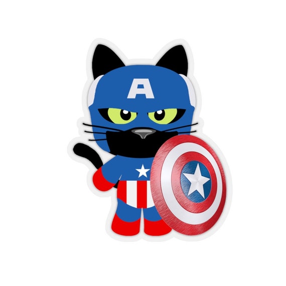 Captain America Cat Kiss-Cut Sticker Unique Design White | Etsy
