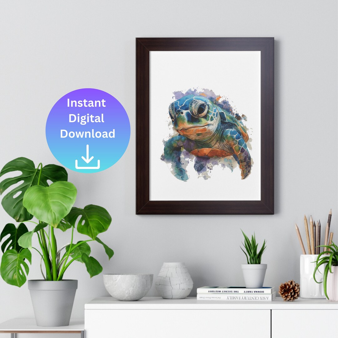 Digital Download Turtle Watercolor Art Turtle Home Decor Sealife Wall ...