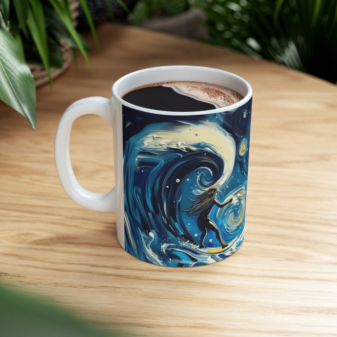 Van Gogh Starry Night Surfer Mug Artwork Gift for Women and Girl ...