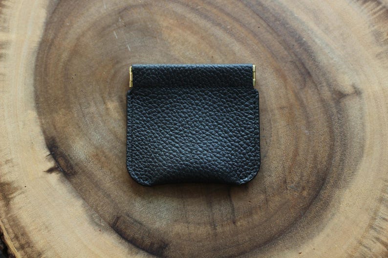 Black Leather Coin Purse : Personalized Squeeze Coin Holder - Etsy