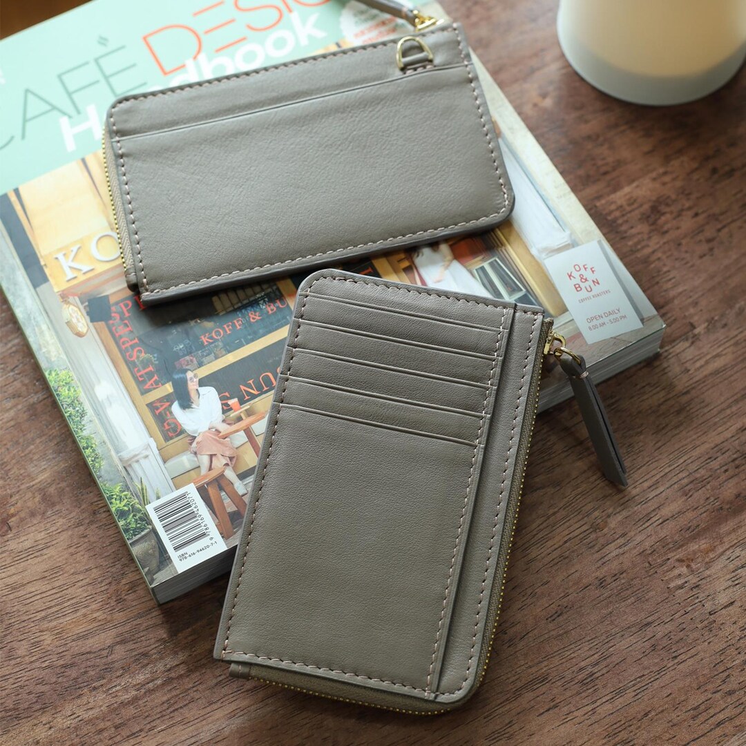 Personalized Taupe Leather Zip Card Wallet - Etsy