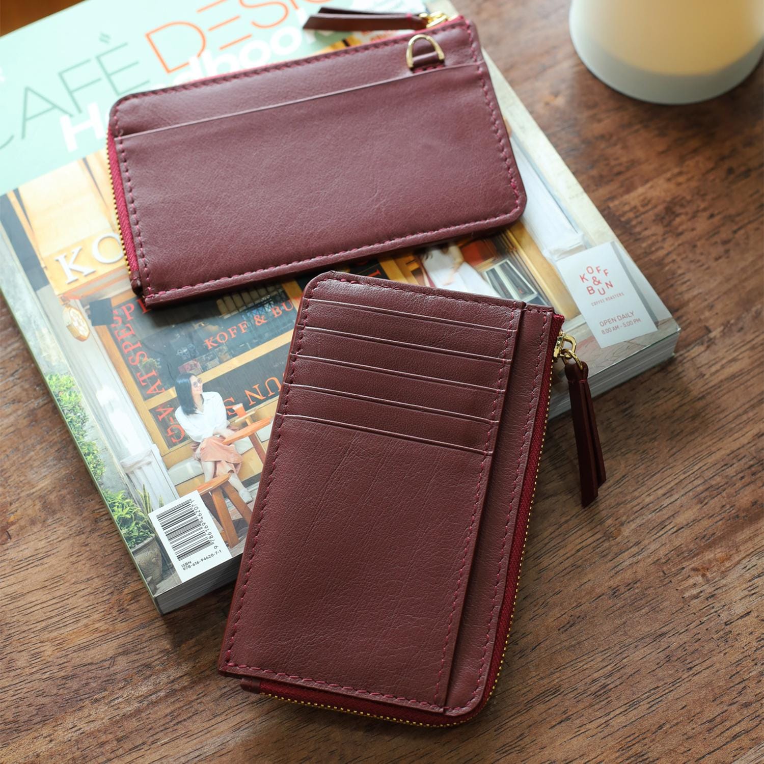 Personalized Burgundy Leather Zip Card Wallet : Compact Wallet - Etsy