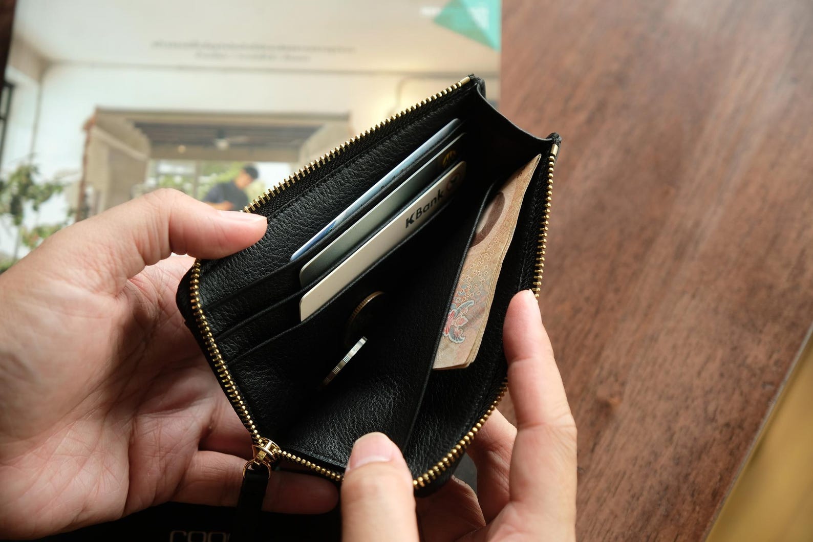 Personalized Black Leather Zip Card Wallet, Slim Minimalist Zipper ...
