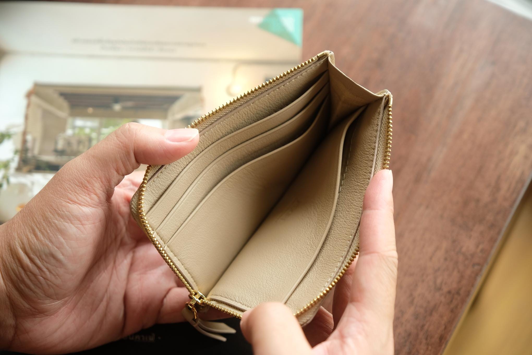 Personalized Beige Leather Zip Card Holder Wallet, Card Holder, Compact ...