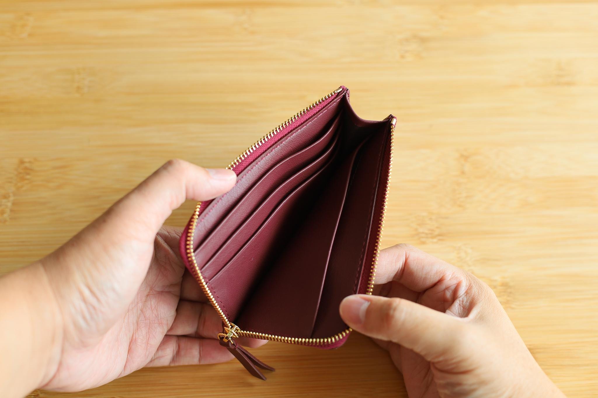 Personalized Burgundy Leather Zip Card Wallet : Compact Wallet - Etsy