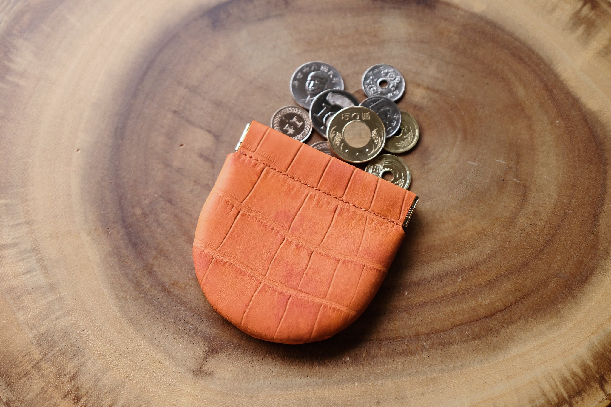Orange Personalized Arch Leather Coin Pouch, Coin Holder, Leather ...