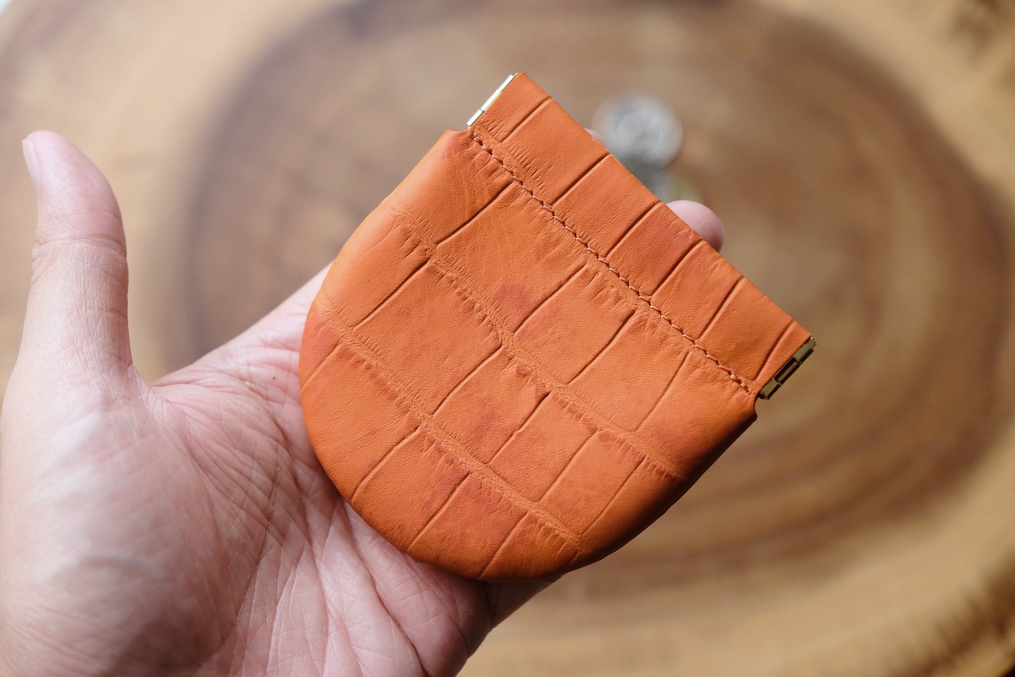 Orange Personalized Arch Leather Coin Pouch, Coin Holder, Leather ...