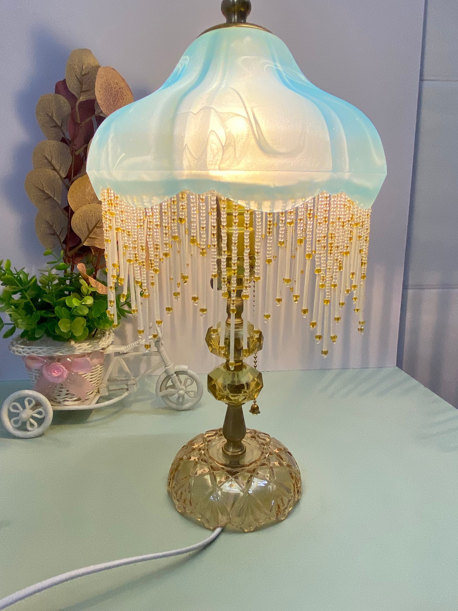Hand-made Glass Tassel Table Lamp/bedroom Bedside Lamp/crystal - Etsy
