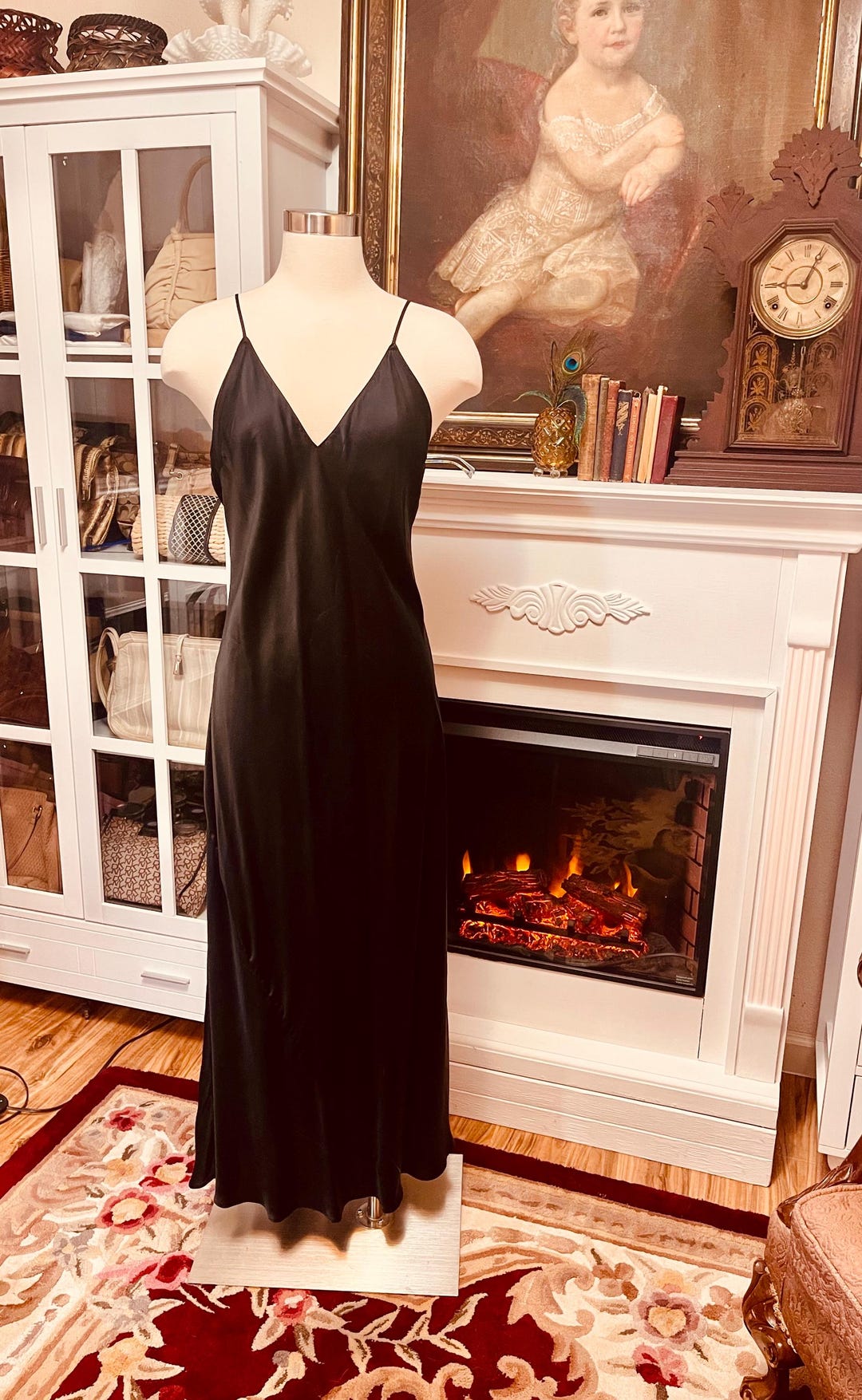 Vintage Pure Silk Large Black Full Length Chemise - Natori or La Perla ...