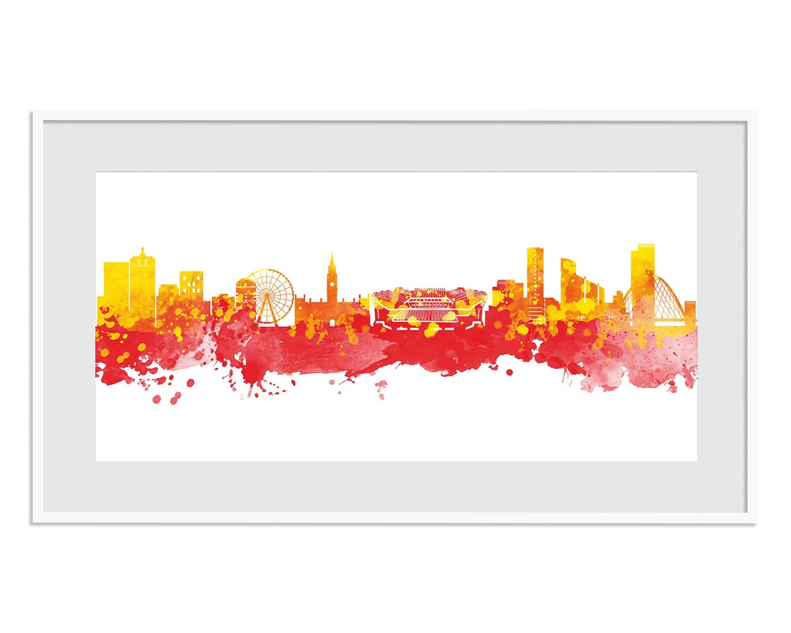 Manchester United Watercolor Skyline Wall Art Poster Digital Download ...