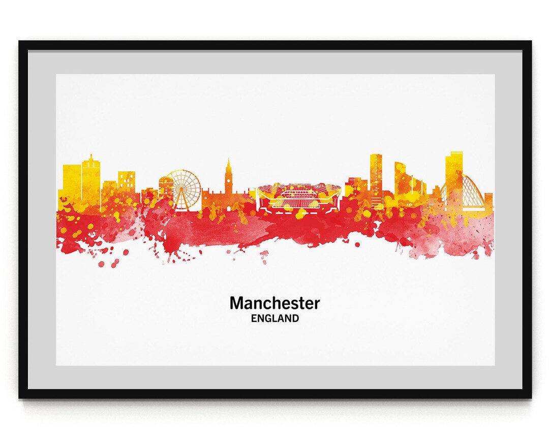 Manchester United Watercolor Skyline Wall Art Poster Digital Download ...