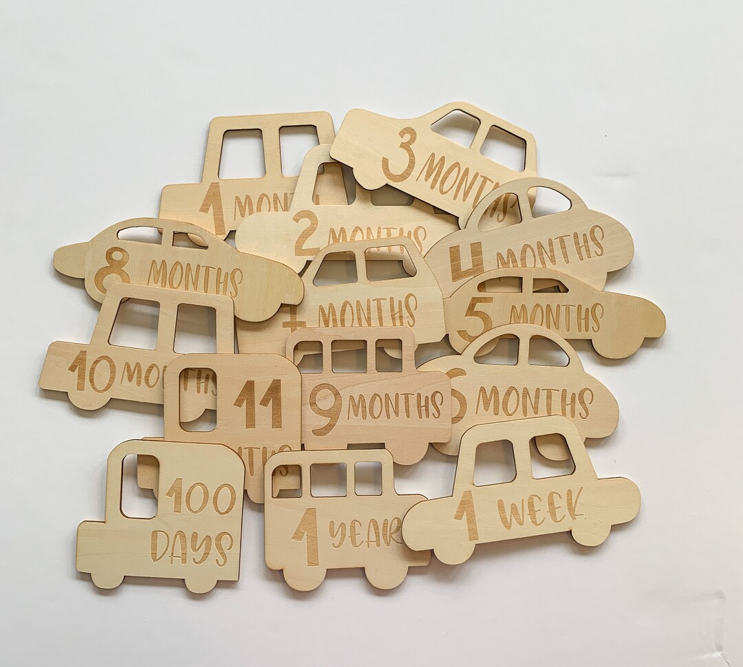 Car Milestone Cards, Milestone Disc, Wooden Milestone Card, Gender ...