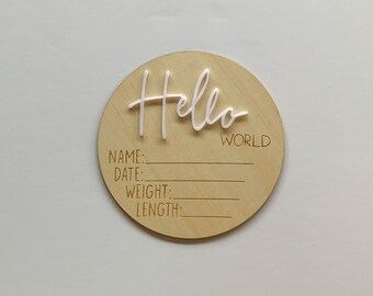 Blue Hello World Birth Announcement Sign, Wooden Birth Announcement ...