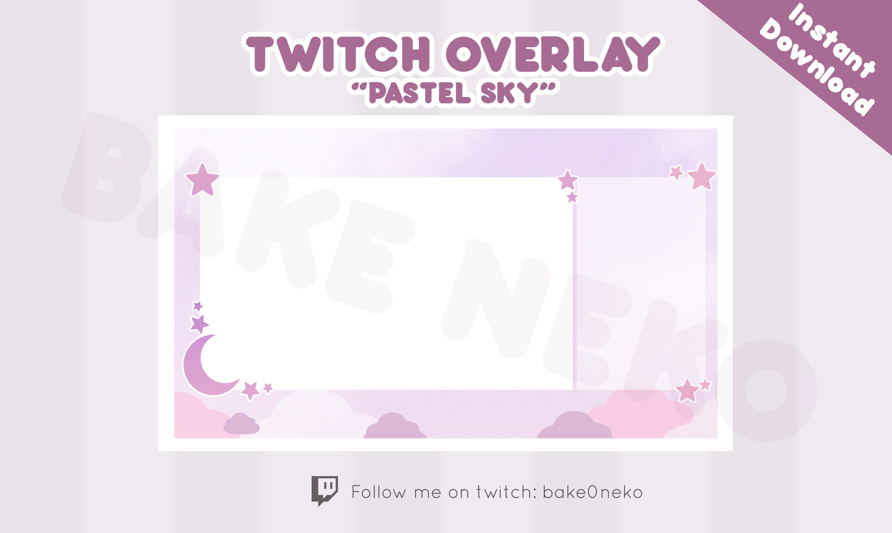Twitch Kawaii Stream Overlay Pastel Sky with Scenes and Icons | Etsy