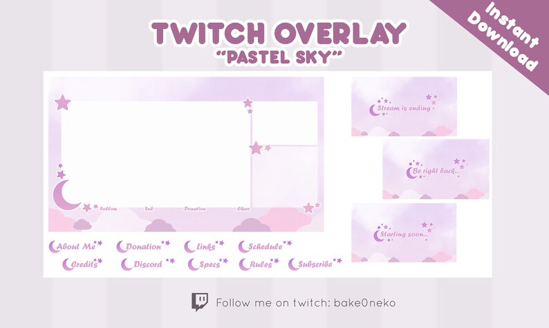 Stream Overlay Pastel Sky With Scenes and Icons for Twitch - Etsy