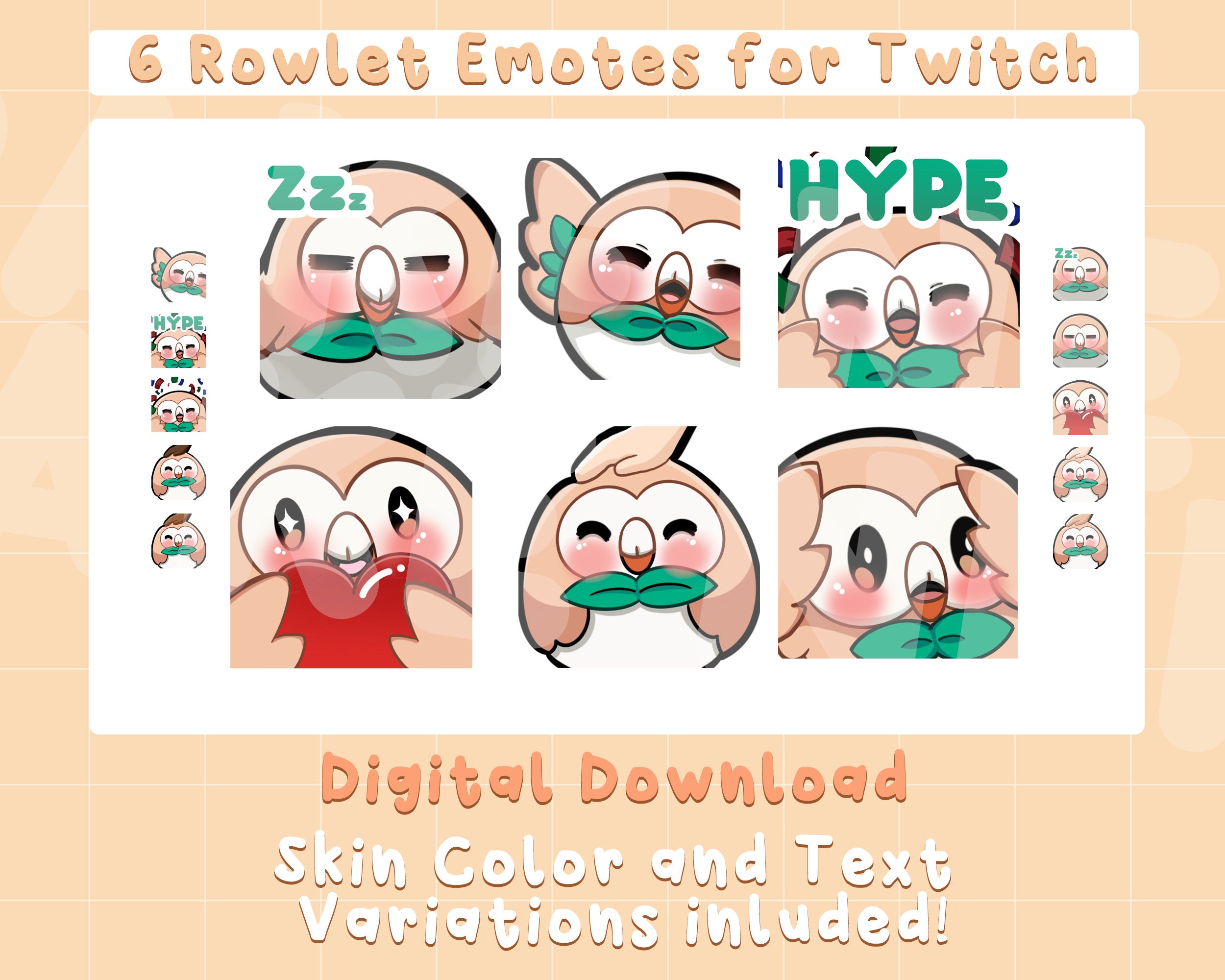 Rowlet Emote Set for Twitch or Discord 6 Pokemon Emotes - Etsy