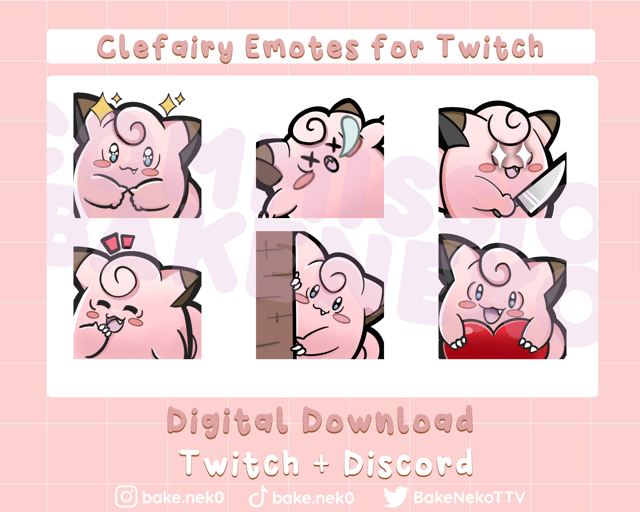 Clefairy Pokemon Emotes for Twitch and Discord - Etsy