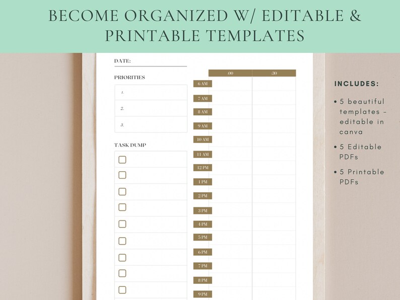 Time Boxing or Blocking Daily Planner, Editable, Printable, Time Block ...