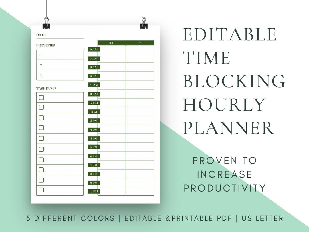 Time Boxing or Blocking Daily Planner, Editable, Printable, Time Block ...