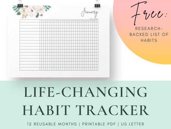 Habit Tracker Printable Floral Monthly Printable Calendar - Etsy Australia