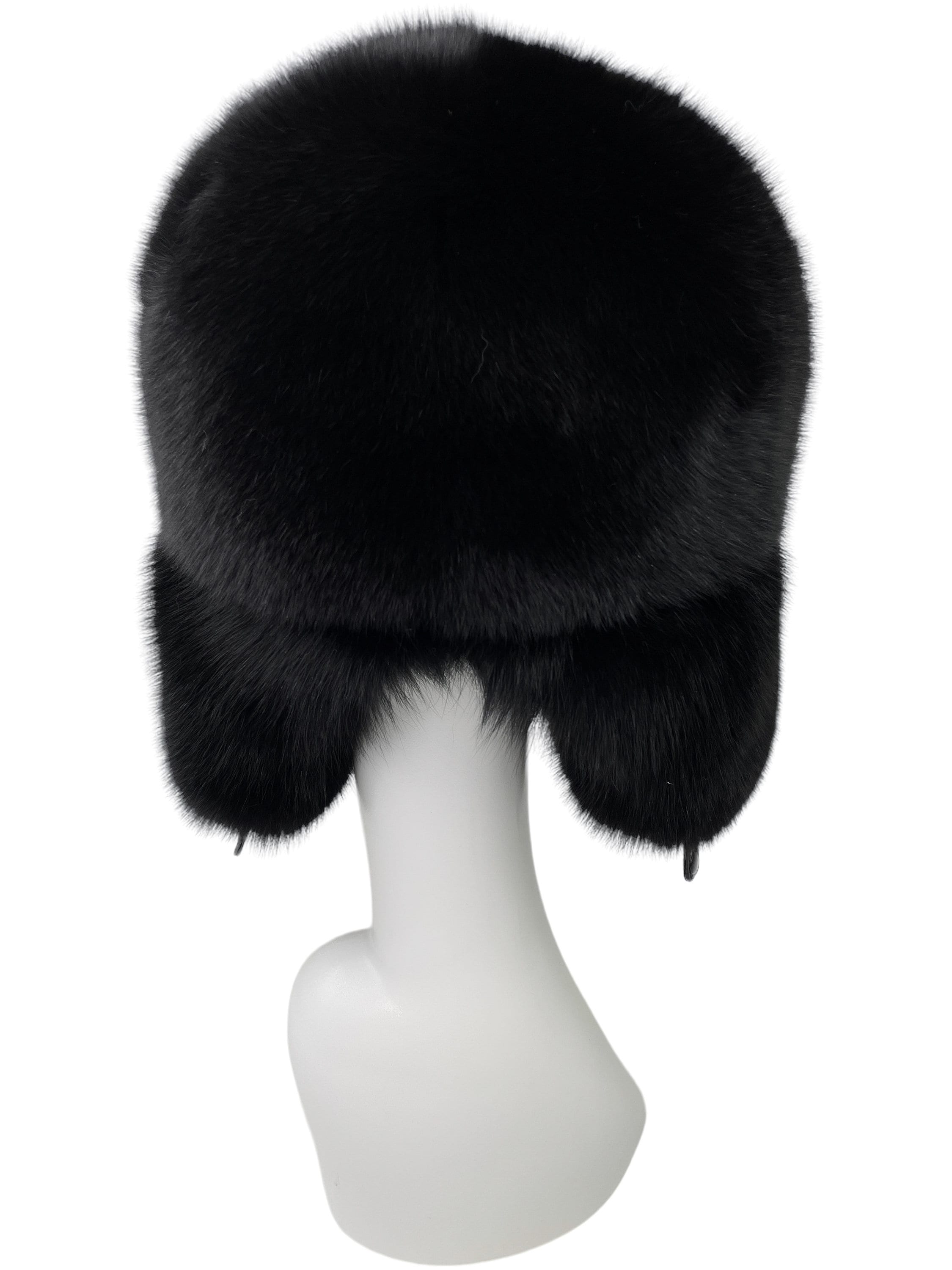 Black Fox Fur Ushanka Hat,oversized Full Fur Trapper Hat for Winter ...